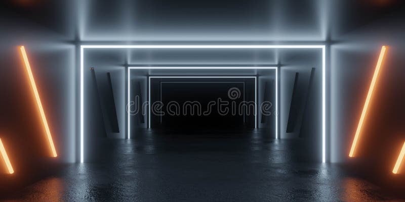Futuristic Neon Corridor 3d Render Stock Illustration - Illustration of ...