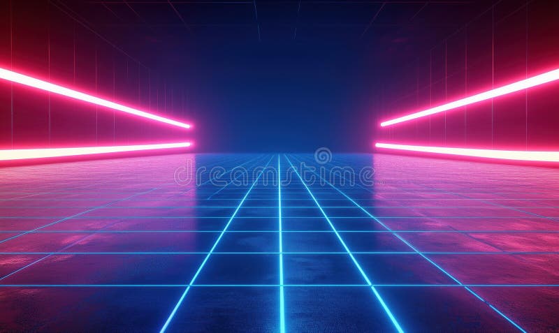 Futuristic Neon Corridor Glowing Lines Reflective Floor Dark ...