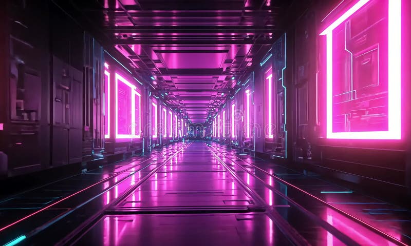 Futuristic Neon Corridor with Glowing Panels Stock Video - Video of ...
