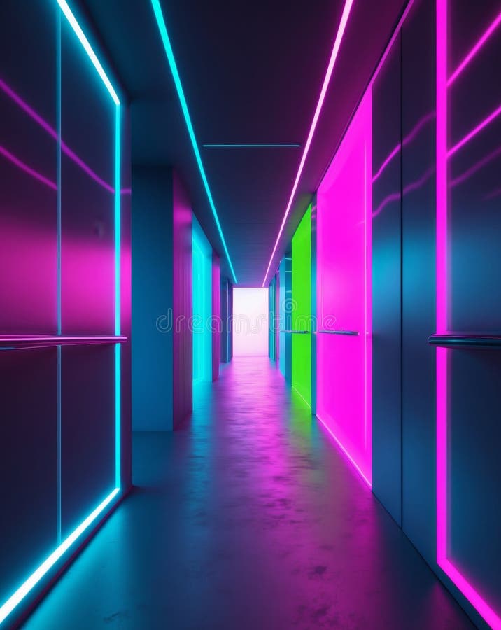 Futuristic Neon Corridor with Laser Glow and Geometric Design in ...