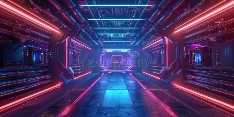 Futuristic Neon Corridor. Created by Generative Artificial Intelligence ...