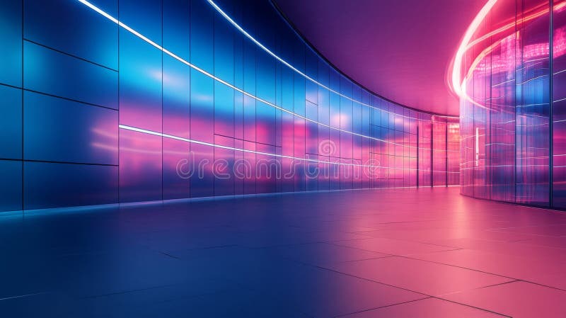 Futuristic Neon Corridor with Pink and Blue Glow Stock Illustration ...