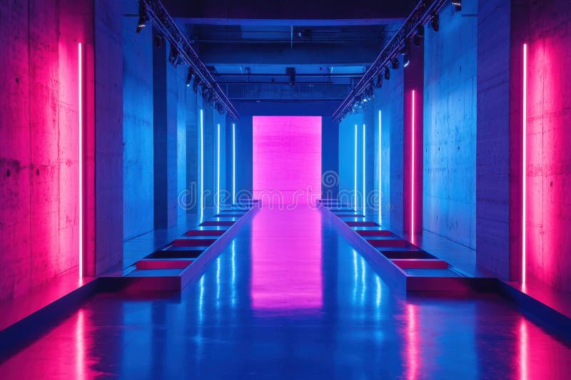Futuristic Neon Corridor with Vibrant Blue and Pink Lighting for Modern ...