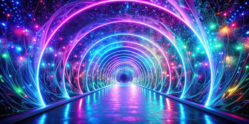 A Futuristic Neon Corridor with Vibrant Chromatic Lighting and Glowing ...