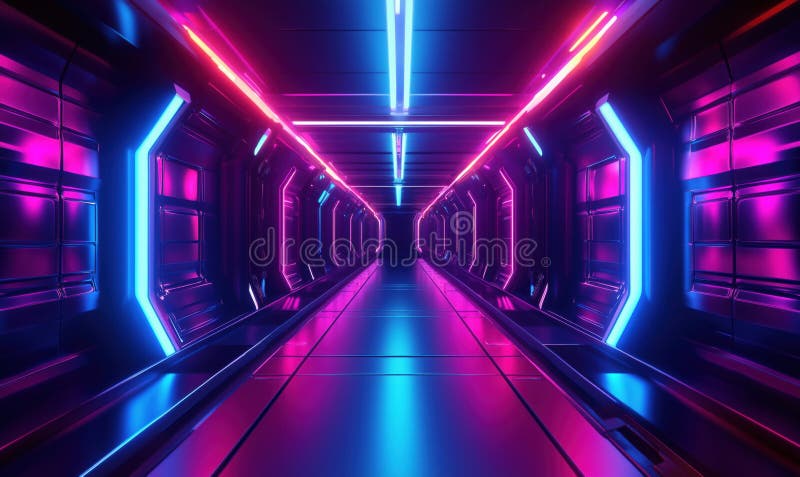 Futuristic Neon Corridor with Vibrant Pink and Blue Lighting Effects ...