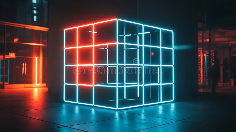 Futuristic Neon Cube Light Installation in a Modern Setting Stock ...