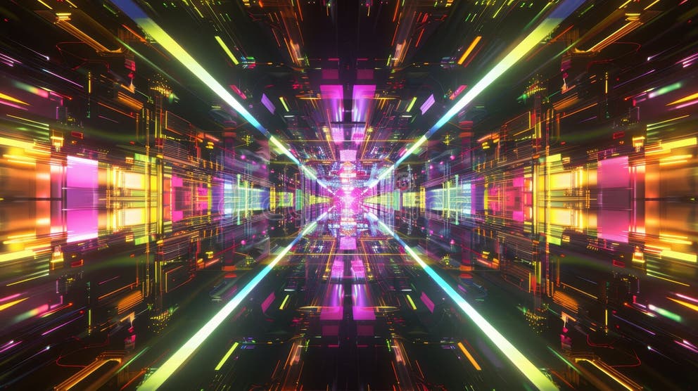Futuristic Neon Cyber Tunnel with Abstract Data Patterns Stock Photo ...
