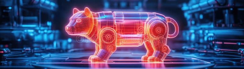 Futuristic Neon Cybernetic Bear Hologram in a High-tech Lab Environment ...