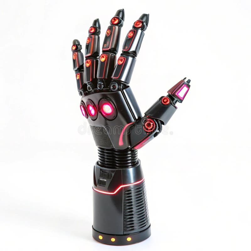 Neon Cyborg Robotic Hand Isolated on White Background Stock ...
