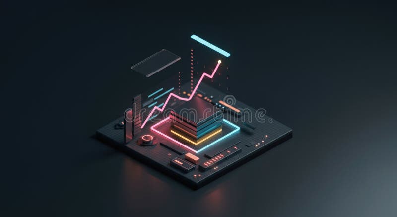 Futuristic Neon Data Charting on Digital Platform with Graph and Light ...