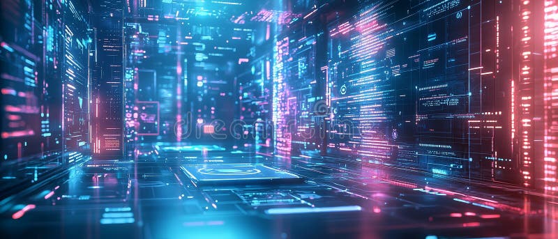 Futuristic Neon Data Corridors and Holographic Metaverse Interfaces ...