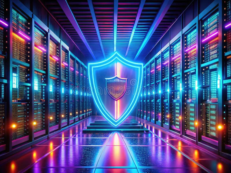 A Futuristic Neon Data Fortress Glowing Shield of Cyber Defense for ...