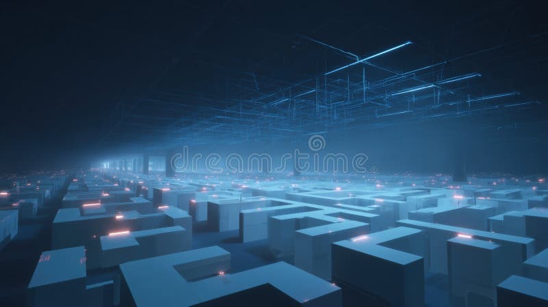 Futuristic Neon Data Labyrinth Generative AI Stock Illustration ...