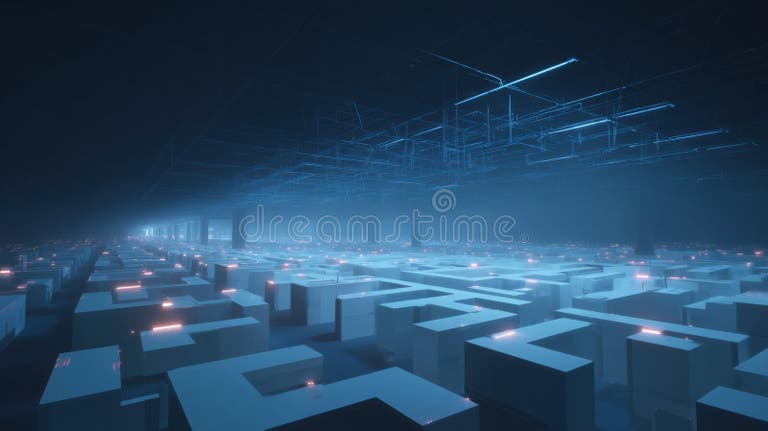 Futuristic Neon Data Labyrinth Generative AI Stock Illustration - Illustration of grid, server ...