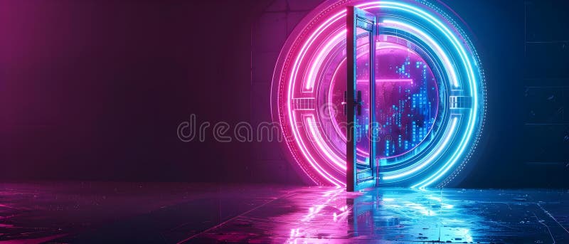 Futuristic Neon Data Vault - Secure Digital Privacy. Concept ... Futuristic Neon Data Vault - Secure Digital Privacy. Concept ...