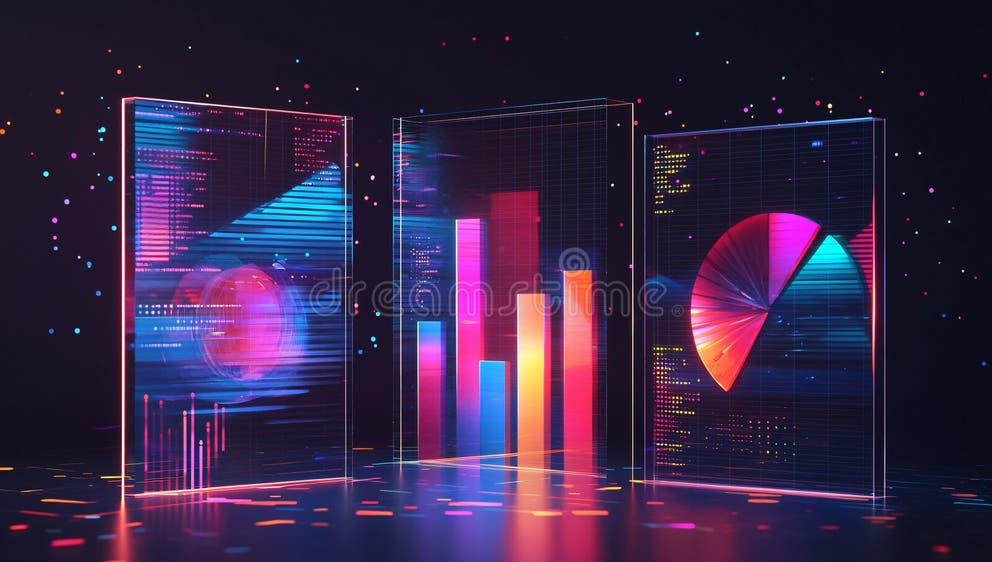 Neon Data Visualization Charts Graphs Digital Analysis AI Generated ...