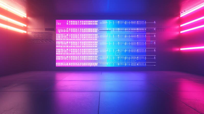 Futuristic Neon Data Wall with Glowing Purple and Blue Elements Stock ...