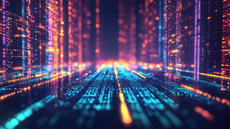 Futuristic Neon Digital Data Pathway in a High-tech Urban Landscape ...