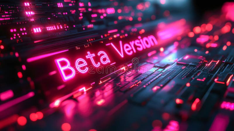 Futuristic Neon Digital Display of Beta Version in Dark Environment ...
