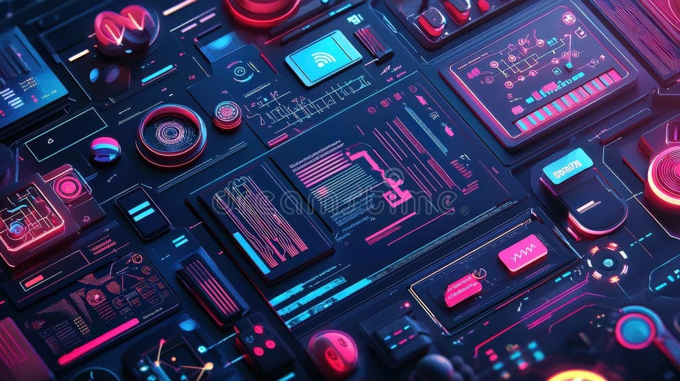 Futuristic Neon Digital Interface Panel Design Stock Image - Image of ...