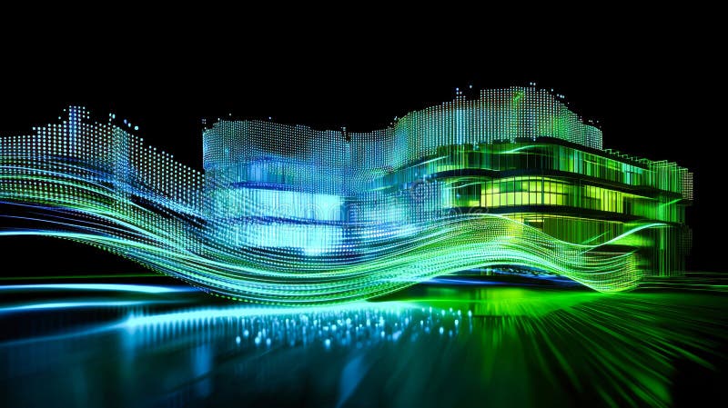 Futuristic Neon Digital Wave Architecture at Night Stock Photo - Image ...