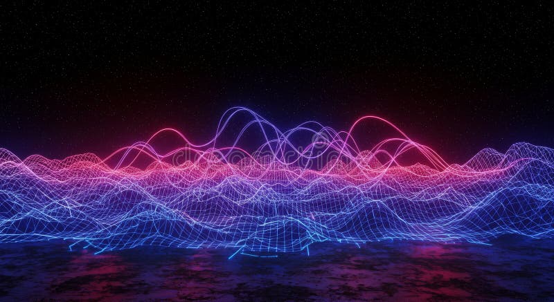 Futuristic Neon Digital Wave with Glowing Grid and Cyber Technology ...
