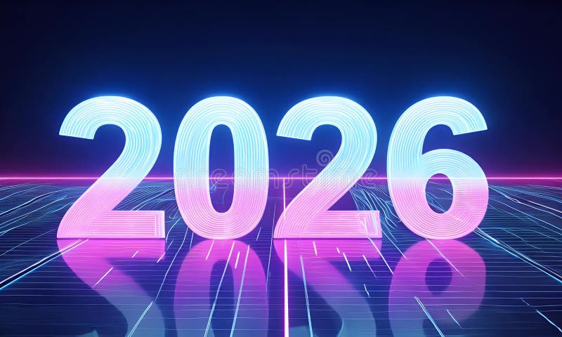 Futuristic Neon 2026 Digits Emerging from a Grid of Glowing Light ...
