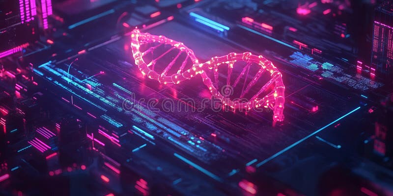 Futuristic Neon DNA Strand on Circuit Board: a Vision of Biotechnology ...