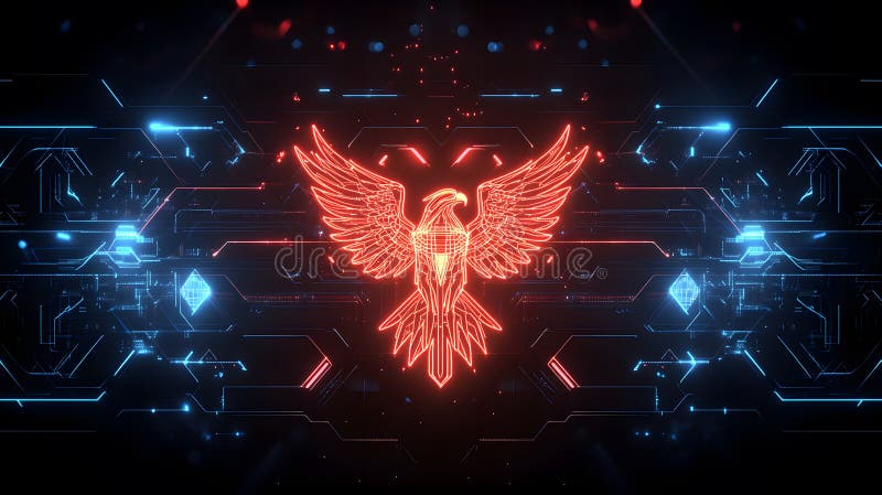 Futuristic Neon Eagle Design with Glowing Lines and Digital Elements ...