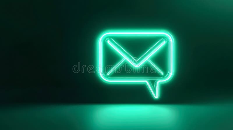 Futuristic Neon Email Symbol and Speech Bubble Glowing in Dark Green ...