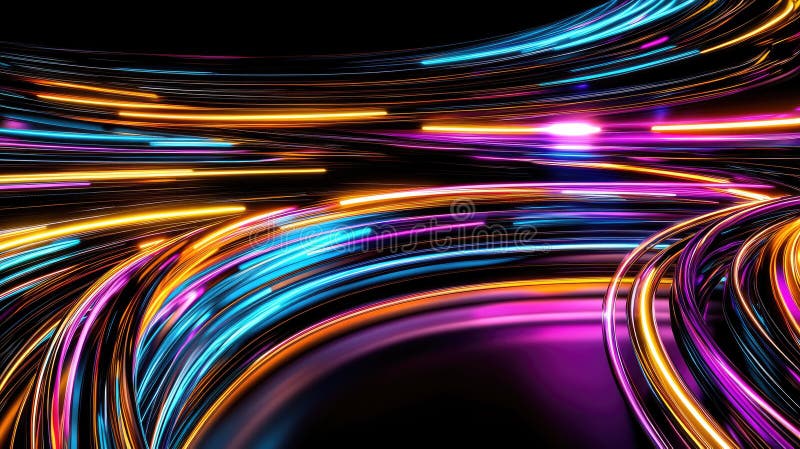 Futuristic Neon Fiber Light Trails in Motion Blur Effect Stock Photo ...