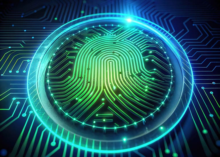 Futuristic Neon Fingerprint HUD Interface a Glowing Biometric ...