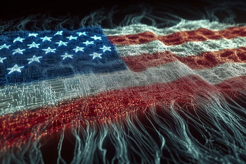 Futuristic Neon Display with Digital USA Flag Stock Illustration ...