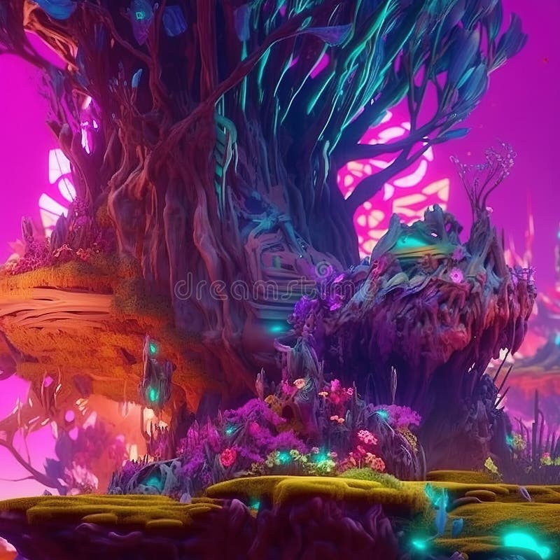 Futuristic neon forest stock illustration. Illustration of sunset ...