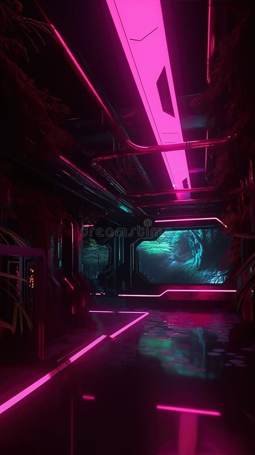 Futuristic neon forest stock illustration. Illustration of sunrise ...