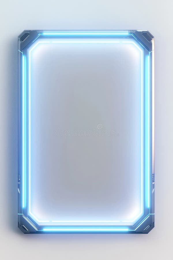 Futuristic Neon Frame Design with Glowing Blue Light Technology Stock ...