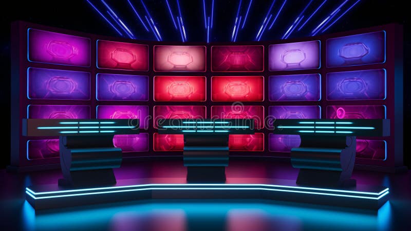 Modern TV Game Show Background with Neon Lights and Futuristic Sci-Fi ...