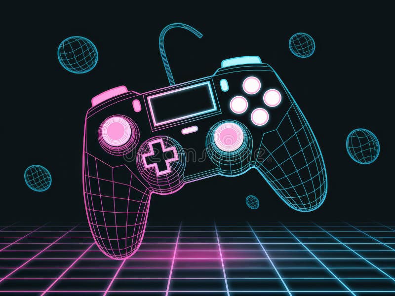Futuristic Neon Gaming Controller in Cyber Grid Theme Stock ...