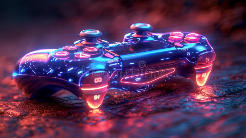 Futuristic Neon Gaming Controller, Generative AI Stock Illustration ...