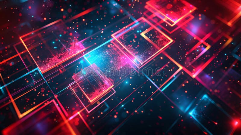 Futuristic Neon Geometric Background with Glowing Particles for Tech or ...