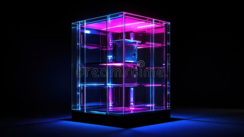 Futuristic Neon Glass Display Case with Blue and Pink Illumination ...