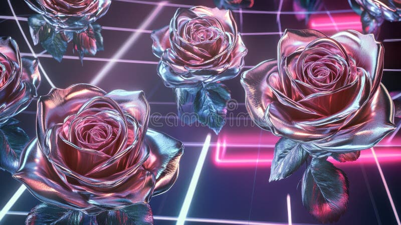 Futuristic Neon Glow Roses in Digital Art Fantasy Stock Photo - Image ...