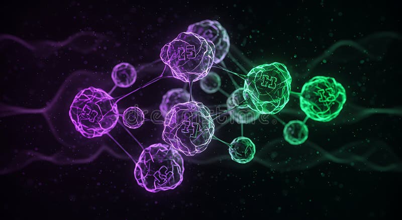 Futuristic Neon Glowing Atomic Network Structure Stock Illustration ...