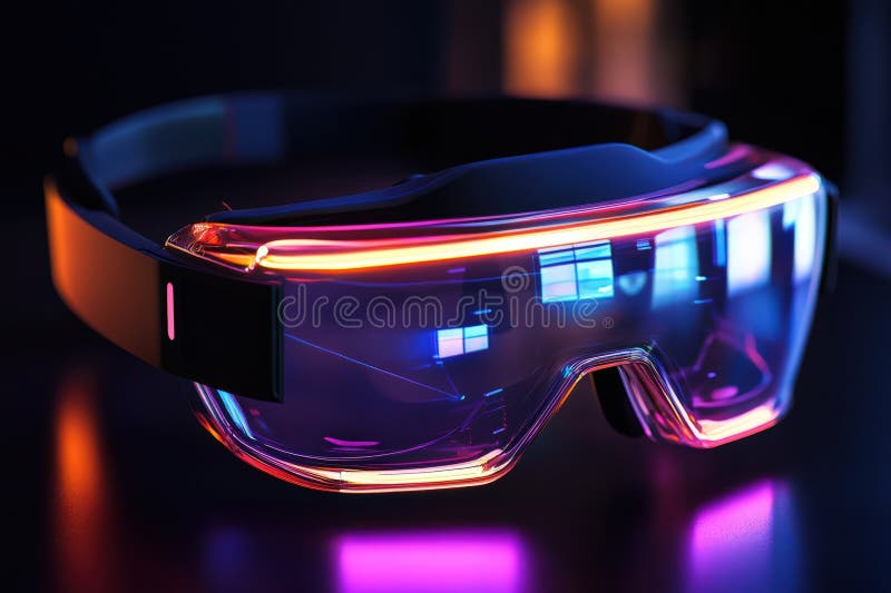 Futuristic Neon Goggles Displaying Digital Interface Stock Photo ...