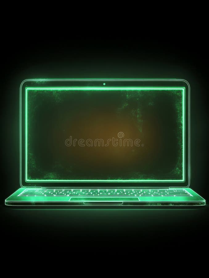 Futuristic Neon Green Glowing Laptop with Empty Screen. Stock Image ...