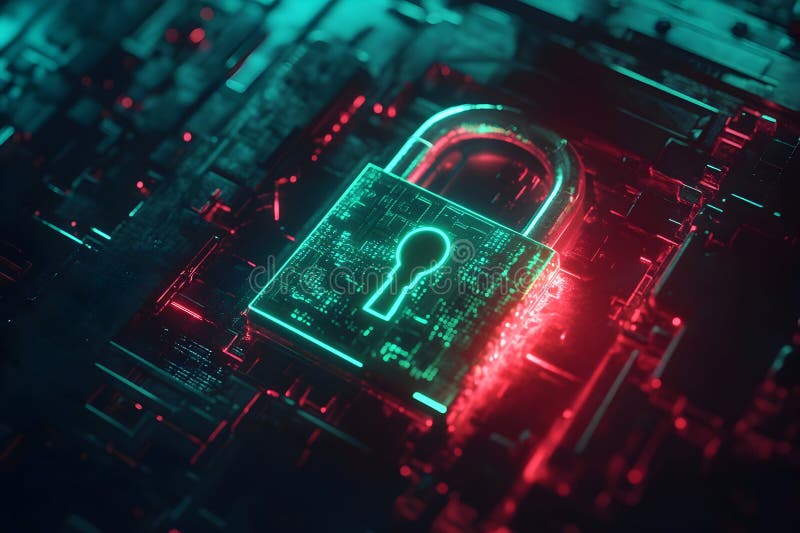 Futuristic Neon Green and Red Digital Padlock Symbolizing Cybersecurity ...