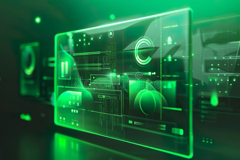 Futuristic Neon Green User Interface Panels with Digital Elements and ...