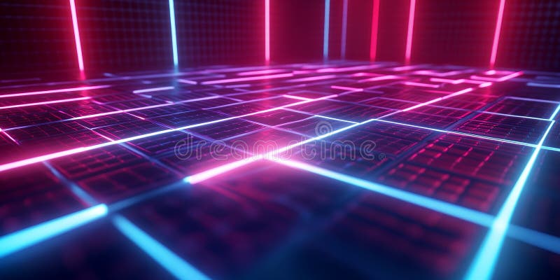 Futuristic Neon Grid Abstract Pink and Blue Light Pattern Digital ...