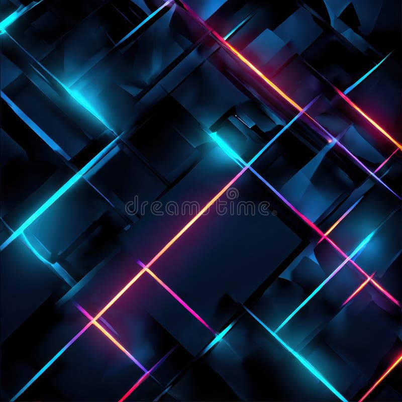 Futuristic Neon Grid with Glowing Blue and Pink Lines Stock ...