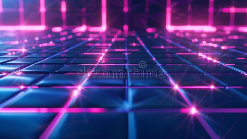 Futuristic Neon Grid with Glowing Pink and Blue Lights Stock Photo ...